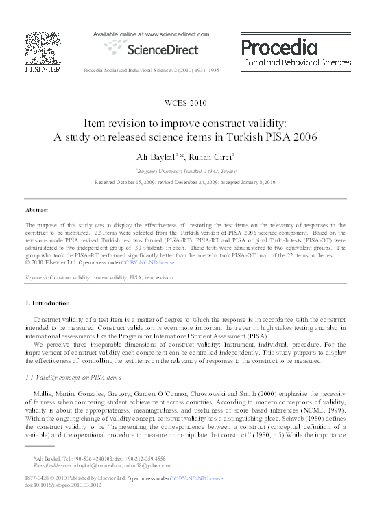 (PDF) Item revision to improve construct validity: A study on released ...