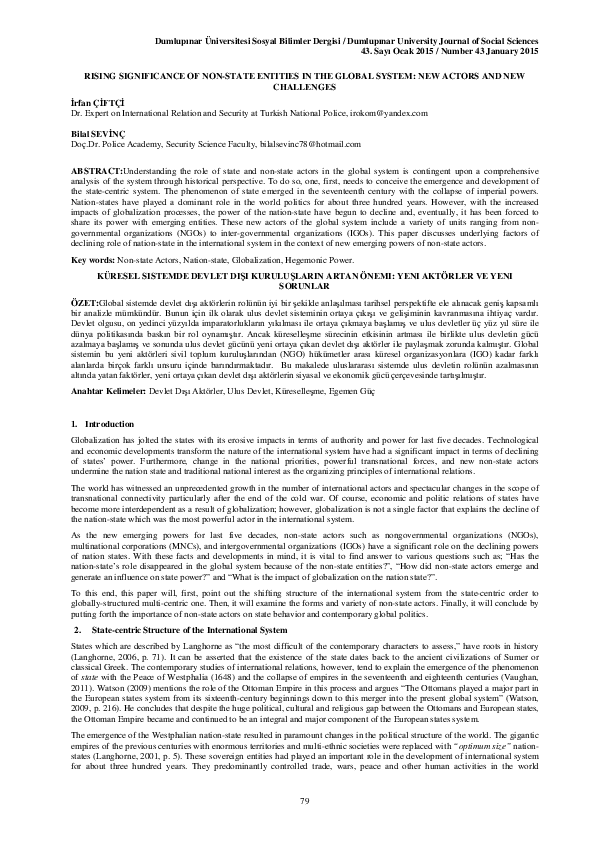 (PDF) RISING SIGNIFICANCE OF NON-STATE ENTITIES IN THE GLOBAL SYSTEM ...