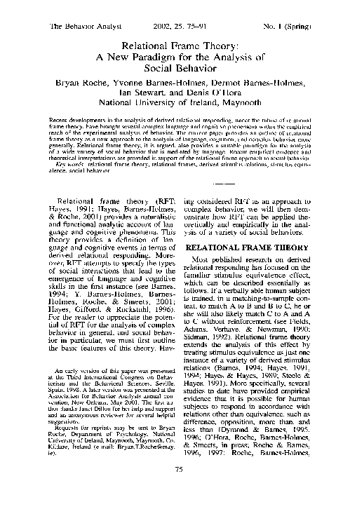 (PDF) Relational frame theory: A new paradigm for the analysis of social behavior