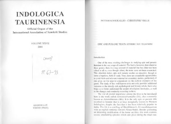 (PDF) Epic and puranic texts attributed to Jaimini (co-author ...