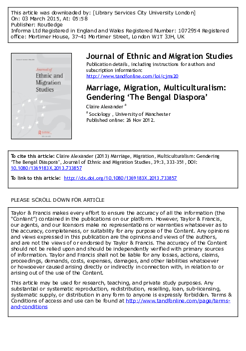 (PDF) Marriage, Migration, Multiculturalism: Gendering 'The Bengal Diaspora'