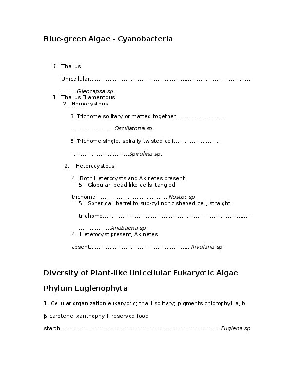 (DOC) Algae dichotomous key