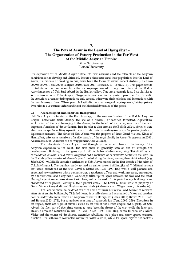 (PDF) 2015 - The Pots of Assur in the Land of Hanigalbat - The ...