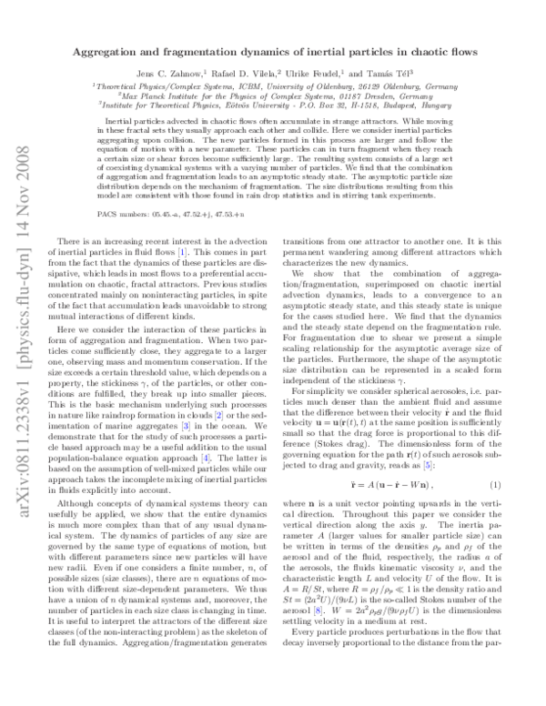 Pdf Aggregation And Fragmentation Dynamics Of Inertial Particles In