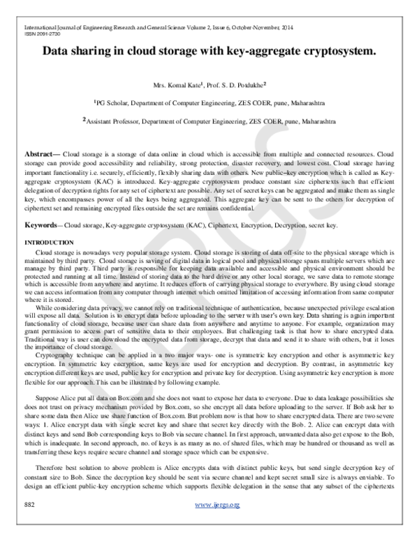 Pdf Data Sharing In Cloud Storage With Key Aggregate Cryptosystem
