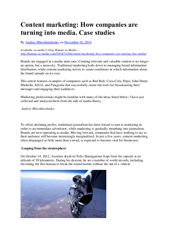 (PDF) Content marketing: How companies are turning into media. Case studies