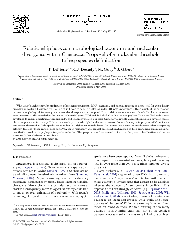 (PDF) Relationship between morphological taxonomy and molecular ...