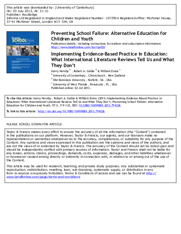 (PDF) Preventing School Failure: Alternative Education for Children and ...