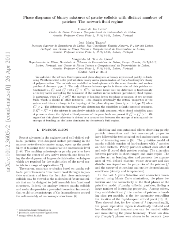 (PDF) Phase diagrams of binary mixtures of patchy colloids with distinct numbers of patches: The ...