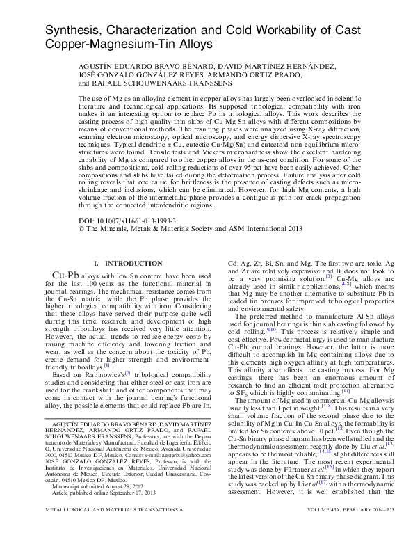 Synthesis, Characterization and Cold Workability of Cast Copper ...