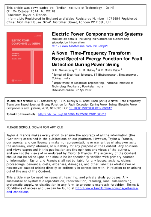 Pdf A Novel Time Frequency Transform Based Spectral Energy Function For Fault Detection During