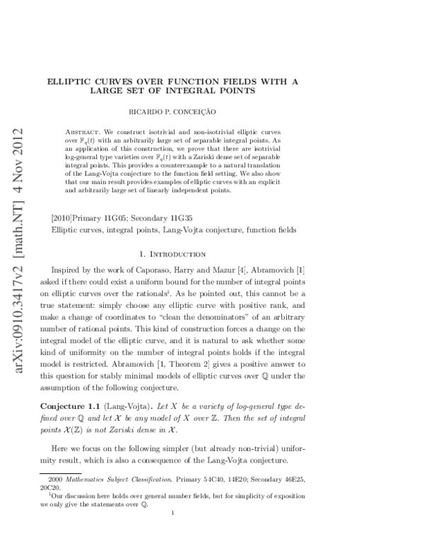 Pdf Twists Of Elliptic Curves Over Function Fields With A Large Set