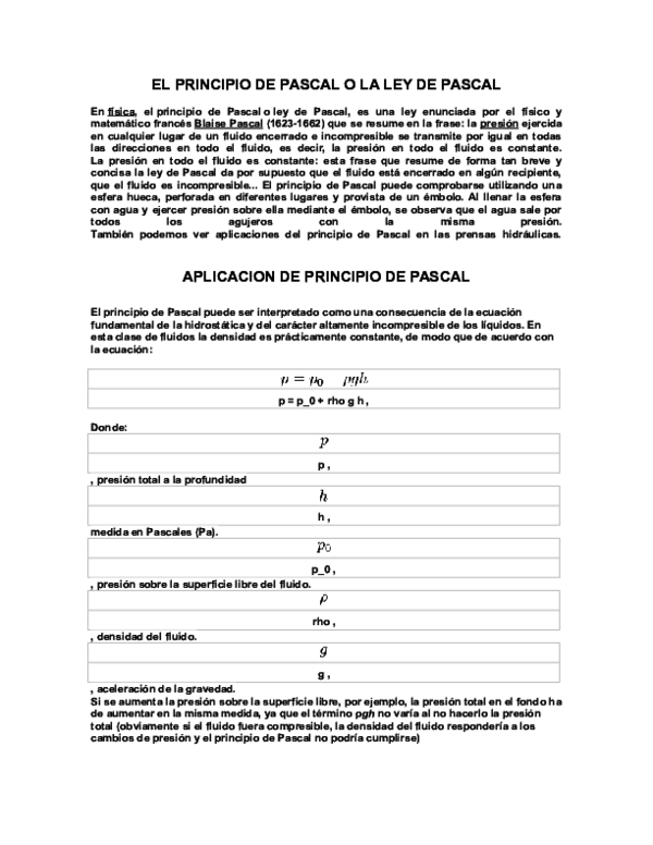 (DOC) EL PRINCIPIO DE PASCAL O LA LEY DE PASCAL