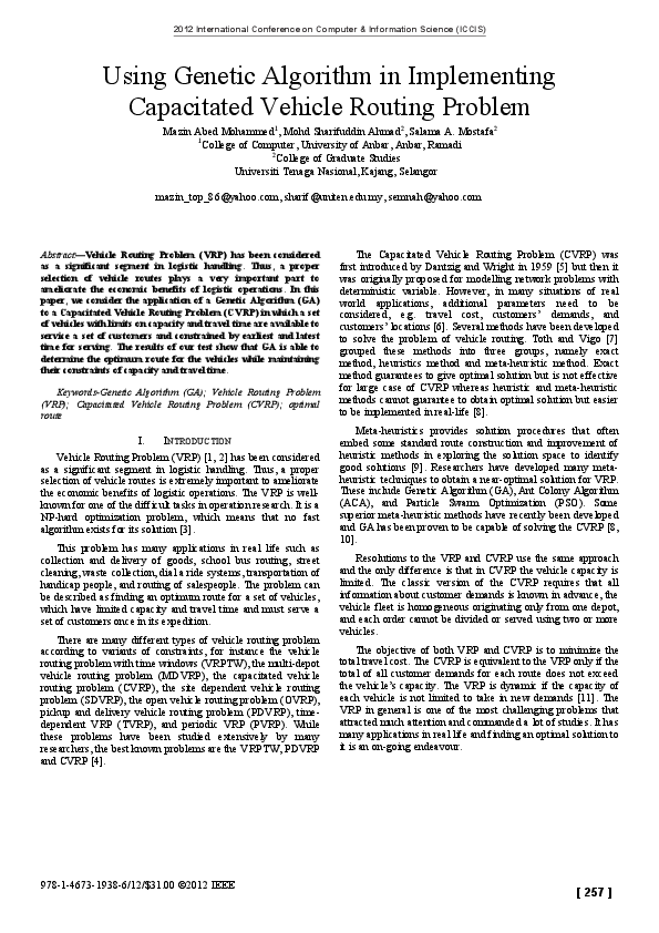 Pdf Genetic Algorithm For Capacitated Vrp