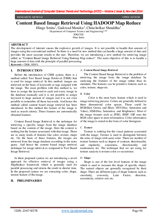 (PDF) Content Based Image Retrieval Using HADOOP Map Reduce