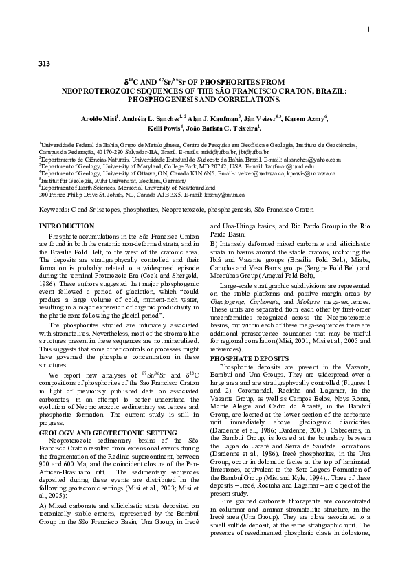 (PDF) δ13C AND 87Sr/86Sr OF PHOSPHORITES FROM NEOPROTEROZOIC SEQUENCES ...