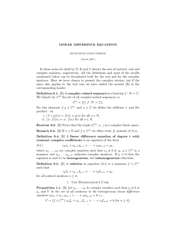 (PDF) Linear difference equations