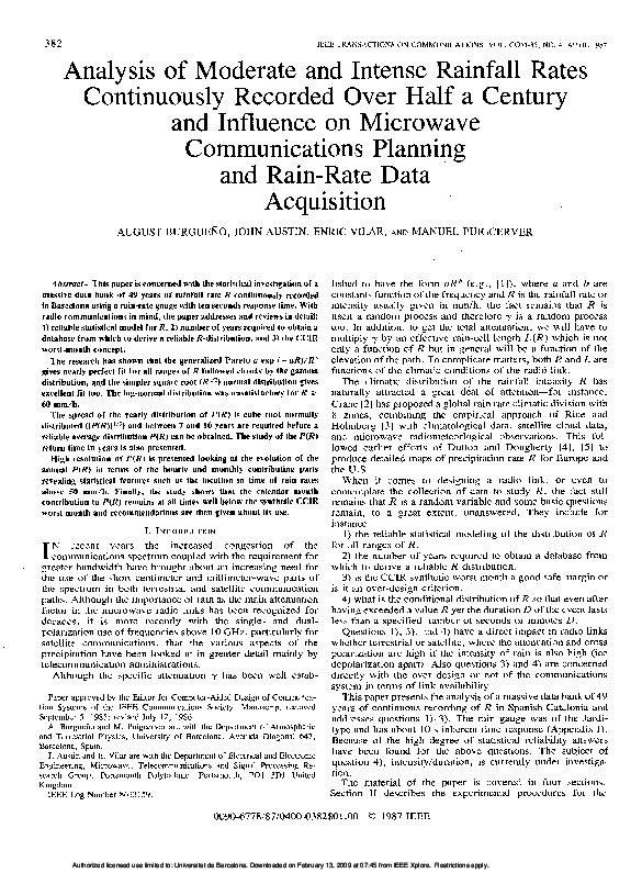 (PDF) Analysis of Moderate and Intense Rainfall Rates Continuously ...