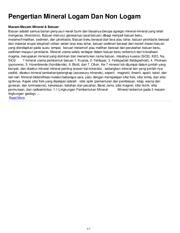 (PDF) Pengertian Mineral Logam Dan Non Logam