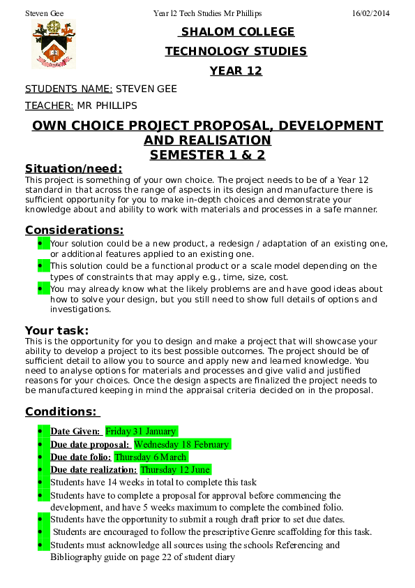 (DOC) Own Choice Project Proposal