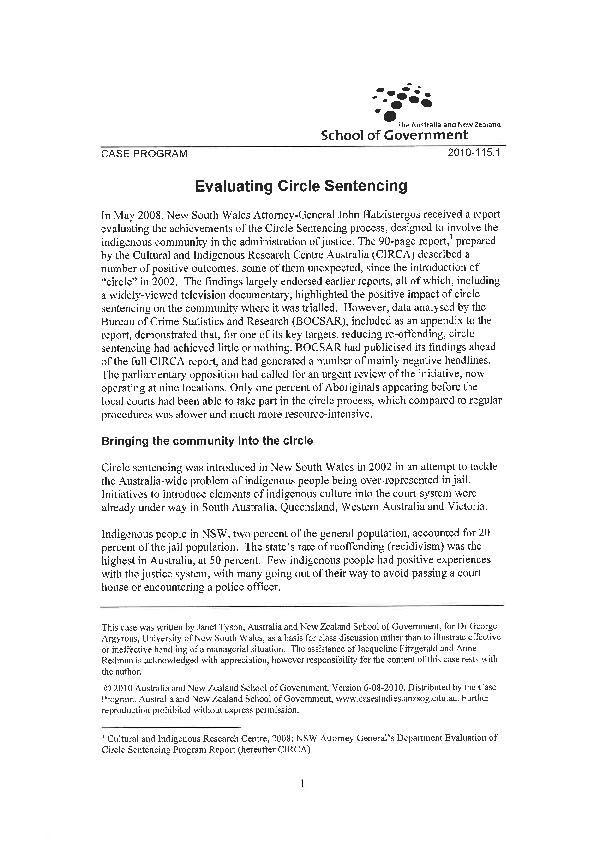 (PDF) Circle Sentencing - Evaluation and Case Studies