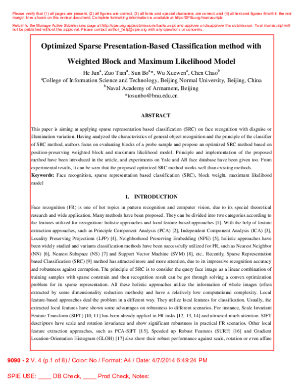 (PDF) Optimized SRC with Weighted Block and ML Model