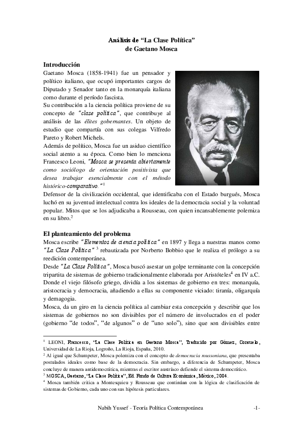 Análisis de “La Clase Política” de Gaetano Mosca