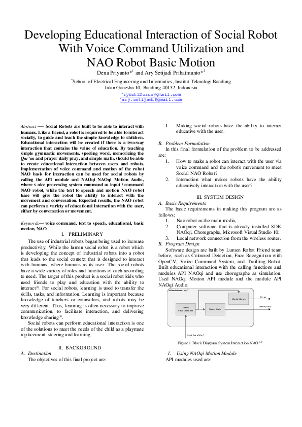(PDF) Developing Educational Interaction of Social Robot With Voice ...
