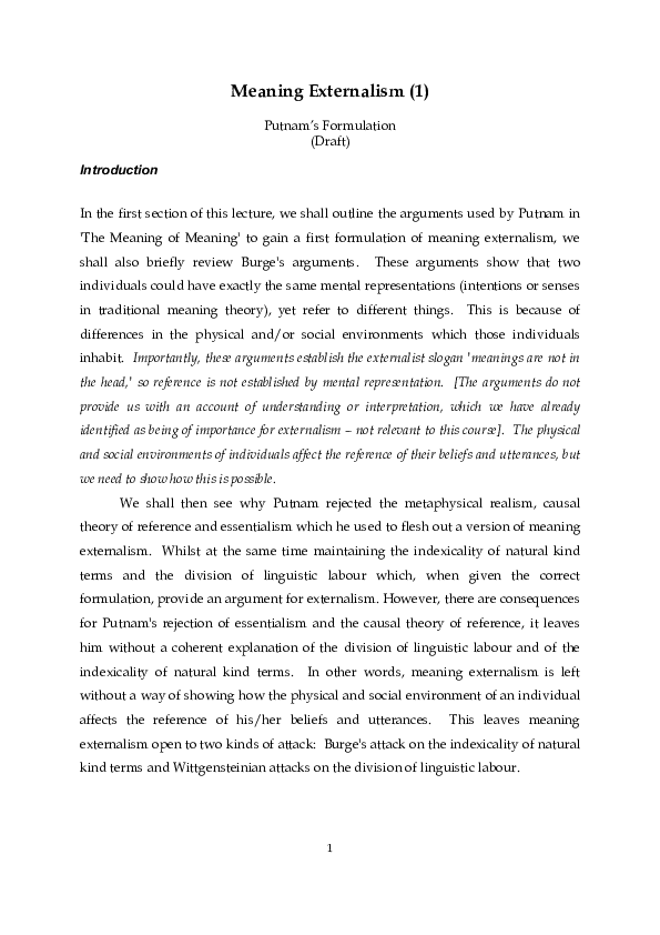 (PDF) Putnam on Externalism