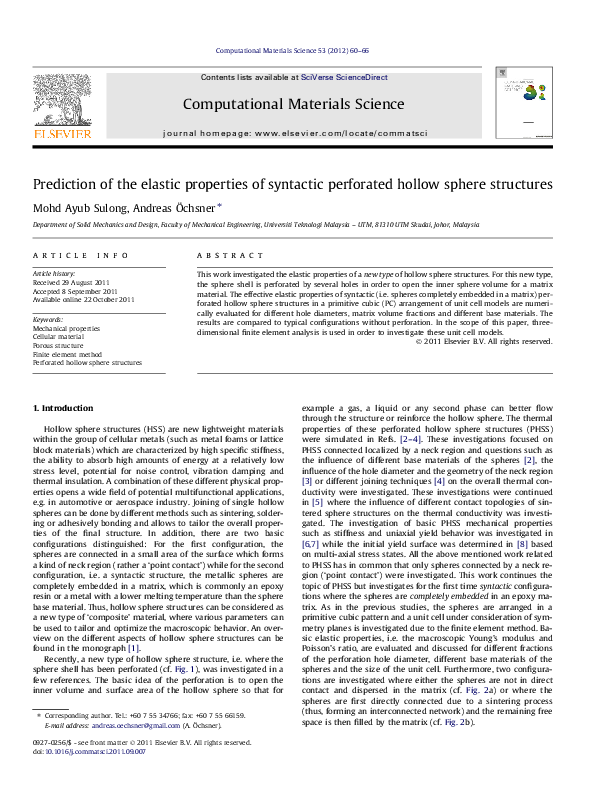 (PDF) Prediction of the elastic properties of syntactic perforated hollow sphere structures
