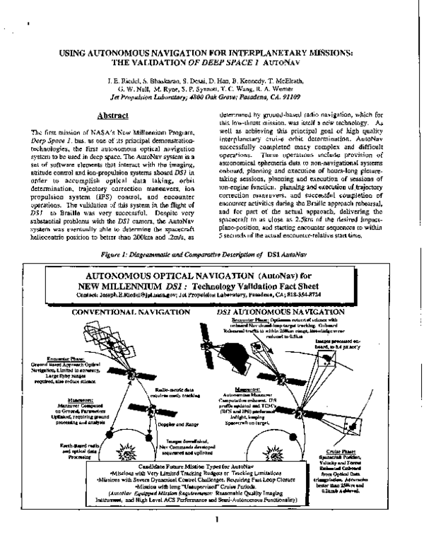 Pdf Using Autonomous Navigation For Interplanetary Missions The Validation Of Deep Space I