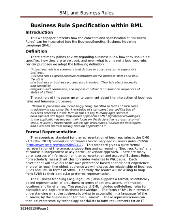 (DOC) Business Rule Specification within BML