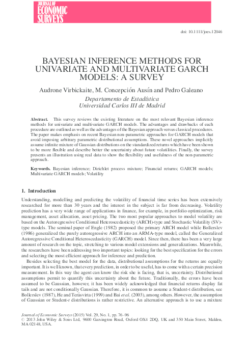 (PDF) BAYESIAN INFERENCE METHODS FOR UNIVARIATE AND MULTIVARIATE GARCH MODELS: A SURVEY