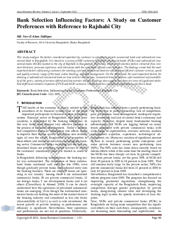 Bank Selection Influencing Factors: A Study on Customer Preferences ...