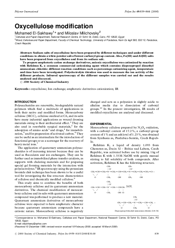 (PDF) Oxycellulose modification