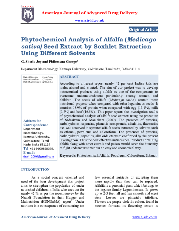 (PDF) Phytochemical Analysis of Alfalfa (Medicago sativa) Seed Extract by Soxhlet Extraction ...