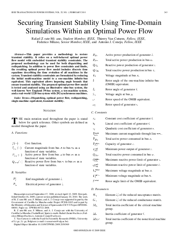 (PDF) Securing Transient Stability Using Time-Domain Simulations Within an Optimal Power Flow