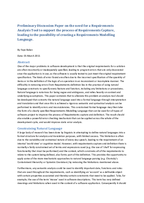 (PDF) Preliminary Discussion Paper on the need for a Requirements ...