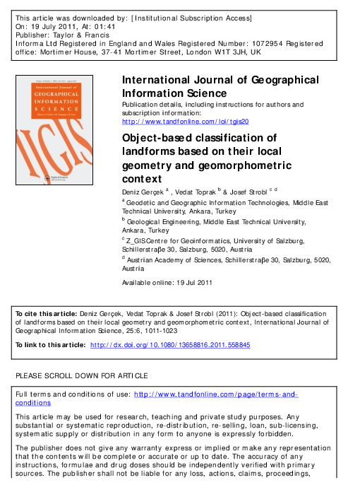 Pdf Object Based Classification Of Landforms Based On Their Local Geometry And Geomorphometric