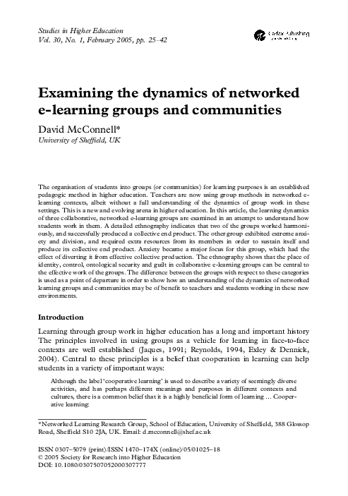 (PDF) Examining the dynamics of networked e-learning groups and communities