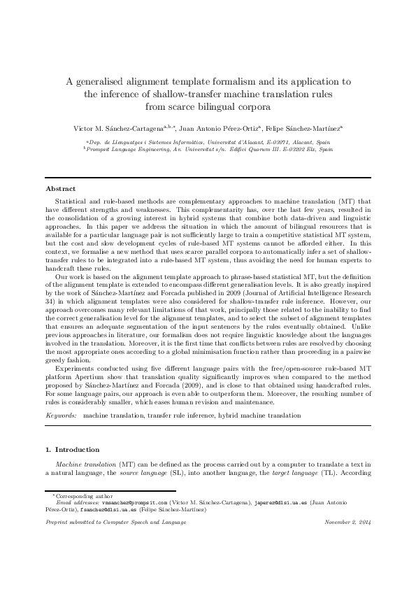 (PDF) A generalised alignment template formalism and its application to the inference of shallow ...