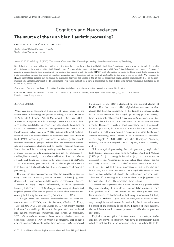(PDF) The source of the truth bias: Heuristic processing?