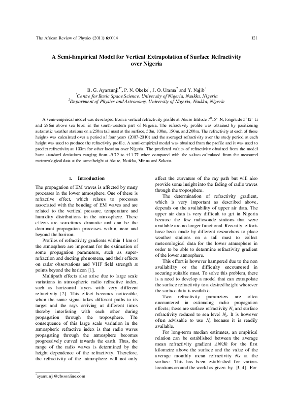 (PDF) A Semi-Empirical Model for Vertical Extrapolation of Surface ...