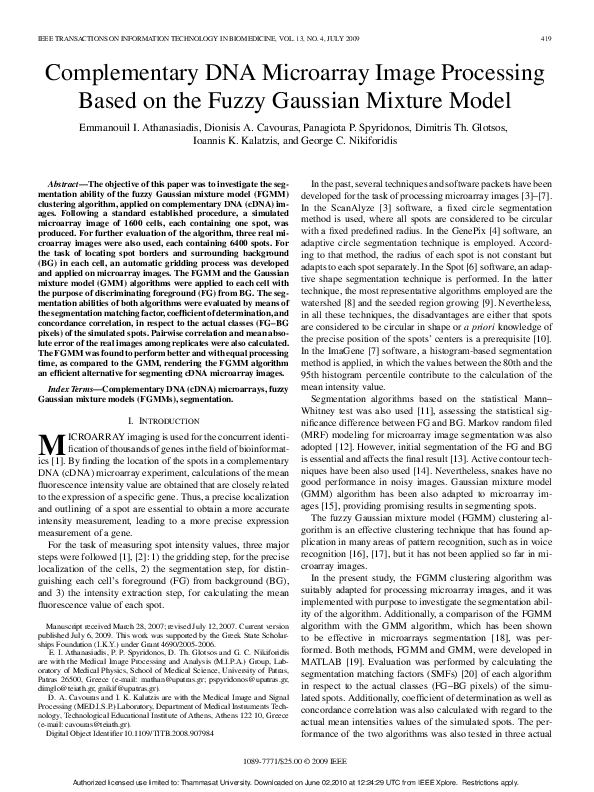 Pdf Fgmm For Cdna Microarray Image Segmentation