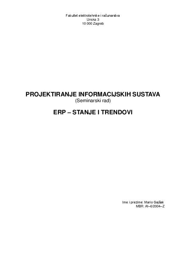 (PDF) PROJEKTIRANJE INFORMACIJSKIH SUSTAVA ERP – STANJE I TRENDOVI
