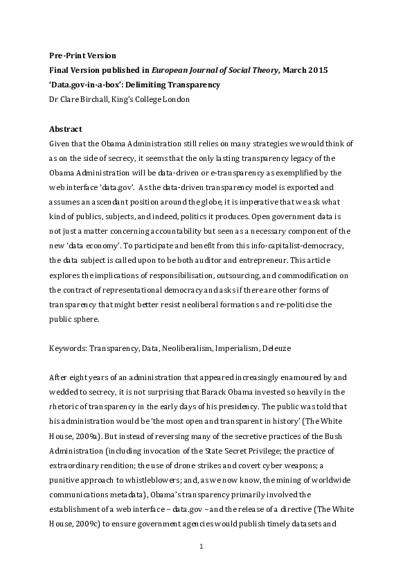 (PDF) ‘Data.gov-in-a-box’: Delimiting transparency