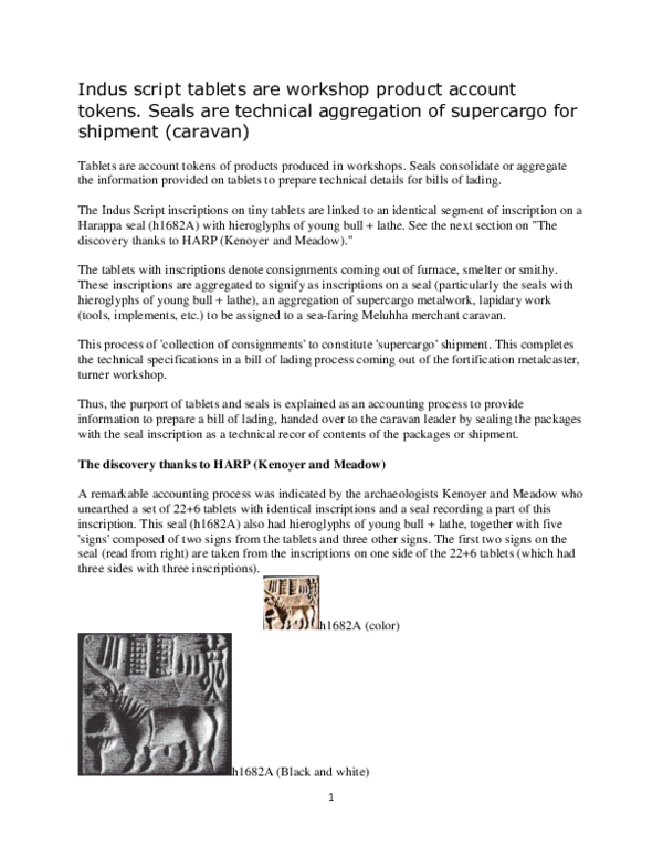 (PDF) Indus script tablets are workshop product account tokens. Seals ...