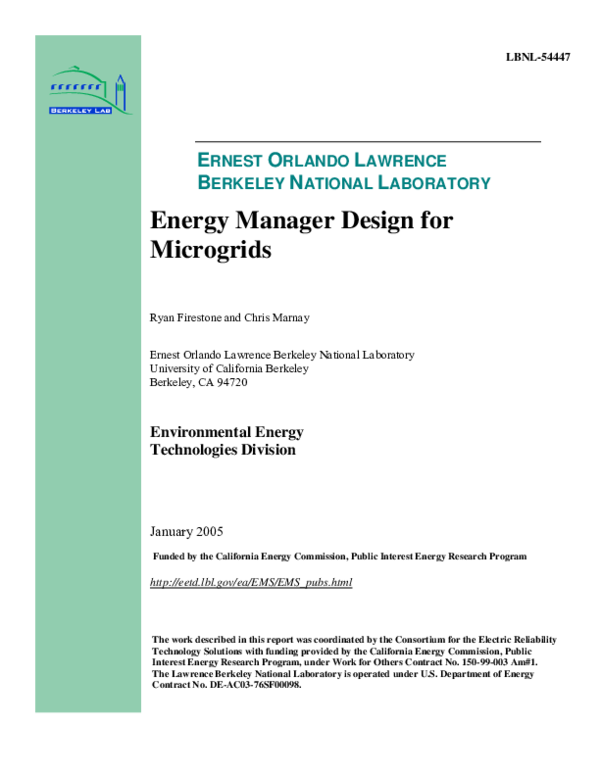 (PDF) Energy Manager Design for Microgrids