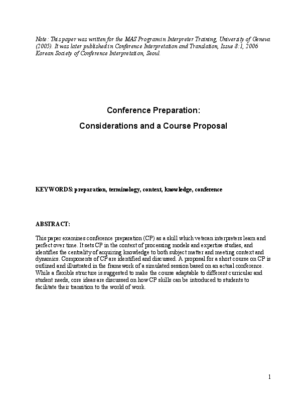 (PDF) Conference Preparation: Considerations and a Course Proposal