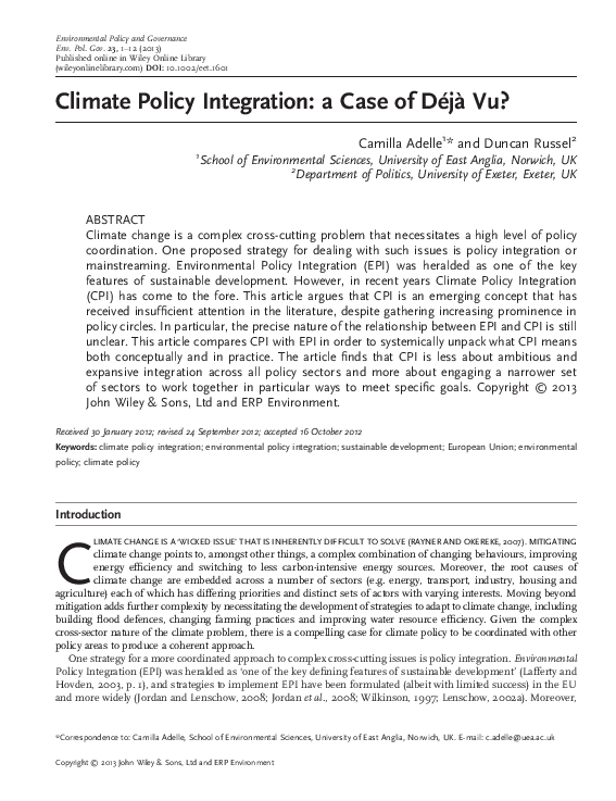 (PDF) Climate Policy Integration and Environmental Policy Integration ...